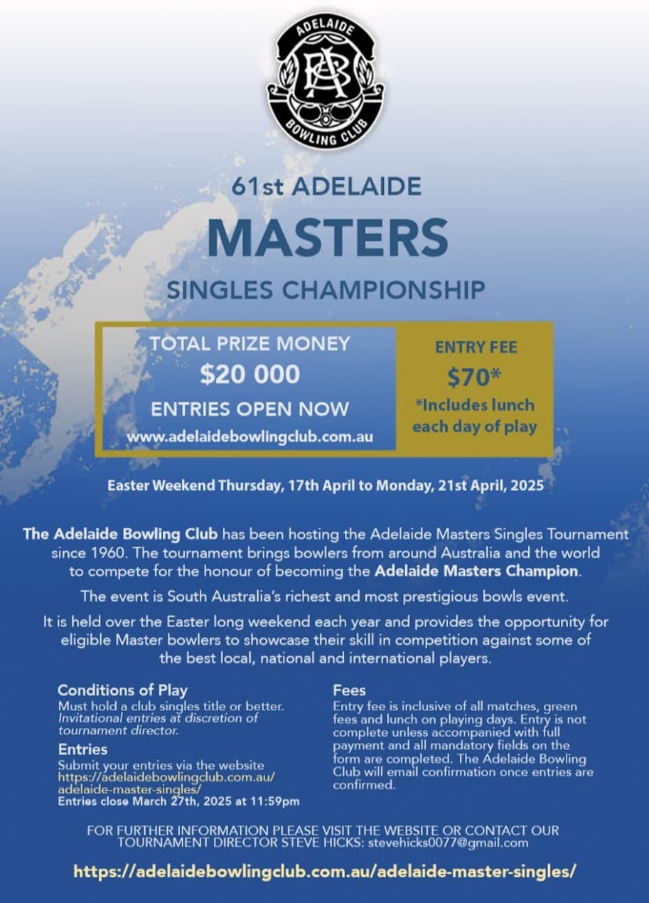 61st Adelaide Masters Singles - LawnBowls.com