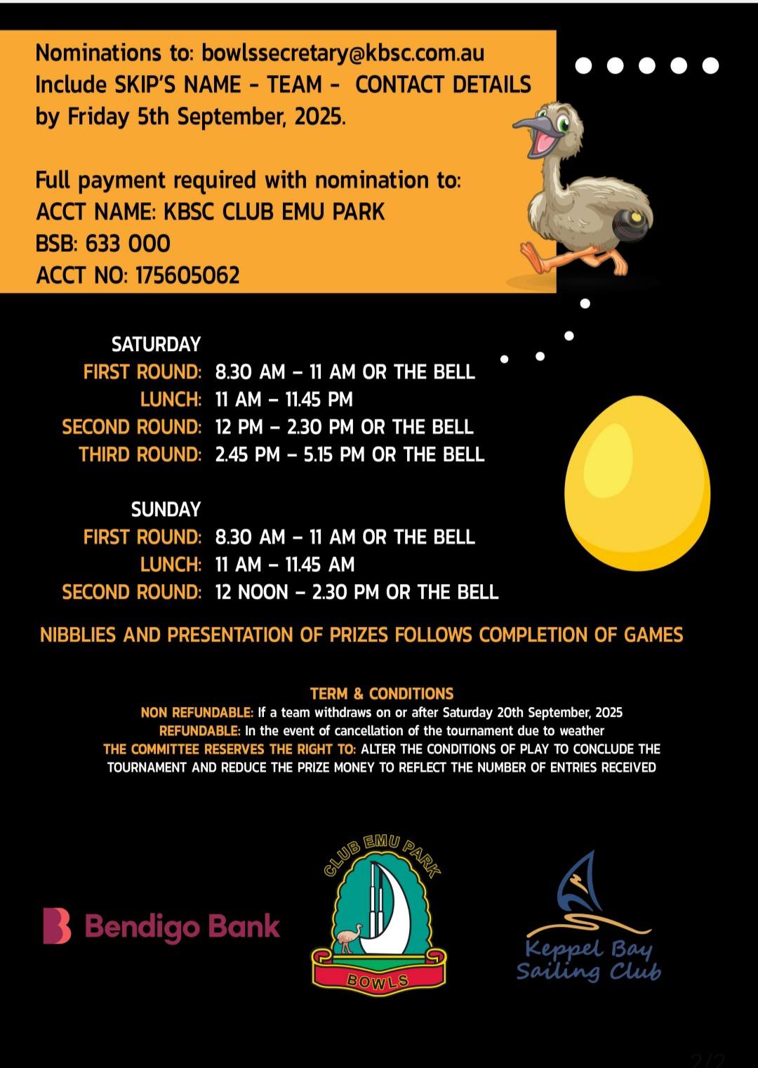 Golden Emu Egg Open Fours - LawnBowls.com